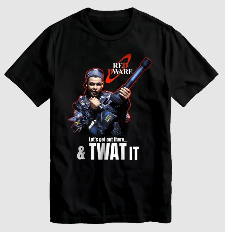 Red Dwarf Get Out There and TWAT IT Black T-shirt – Getretro
